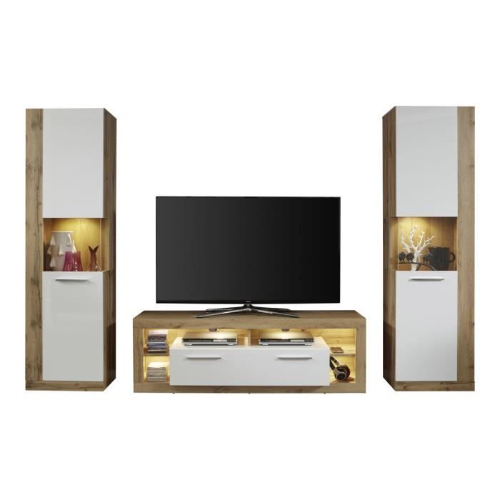 Agencement de meubles de salon Rominia - Blanc - Brillant - Finition ...