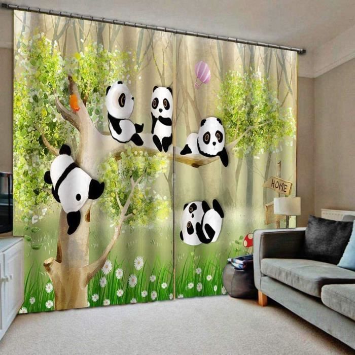 Rideau De Fenêtre 3D Dessin Animé Panda Rideau Animaux Arbre Rideaux ...
