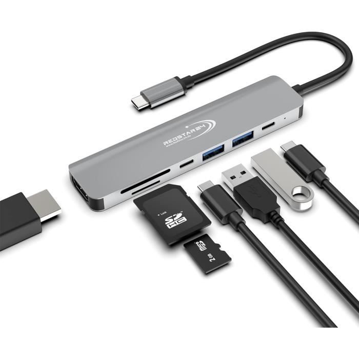 Hub Usb C 7 En 1 Multiport Usb-C Avec Hdmi 4K, Usb 3.0 Sd-Tf Lecteur De ...