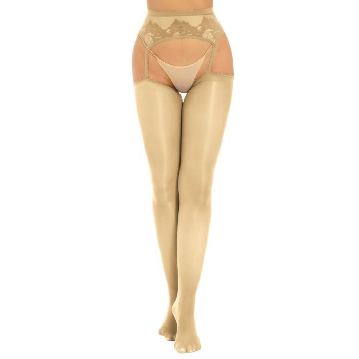 Iixpin Femme Collant Ouvert Entrejambe Dentelle Stockings Floral Lace Pantyhose M-XL Ecru ...