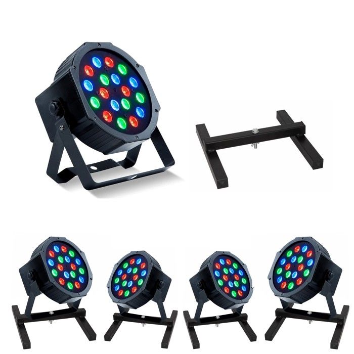 Pack de 4 Projecteur à LED RGB PARTY-PAR181 DMX 18x1W + 4 Embases sol ...