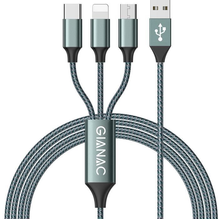 Câble Multi USB,GIANAC 3 en 1 Câble Universel [1.2M] Multi USB Câble de Chargement en Nylon avec ...