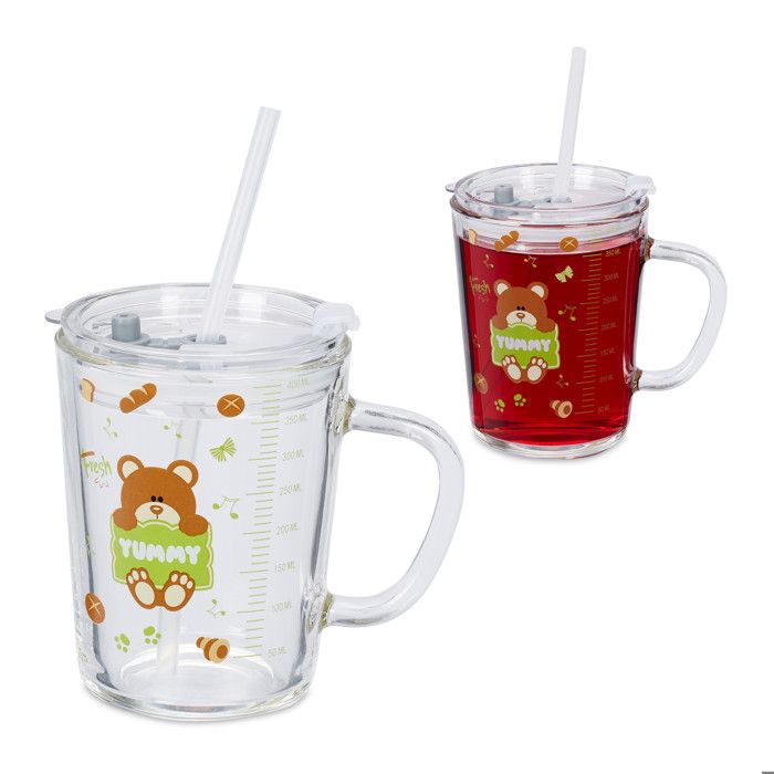 Relaxdays Verre pour enfant en lot de 2, motif d'ours brun, avec anse ...