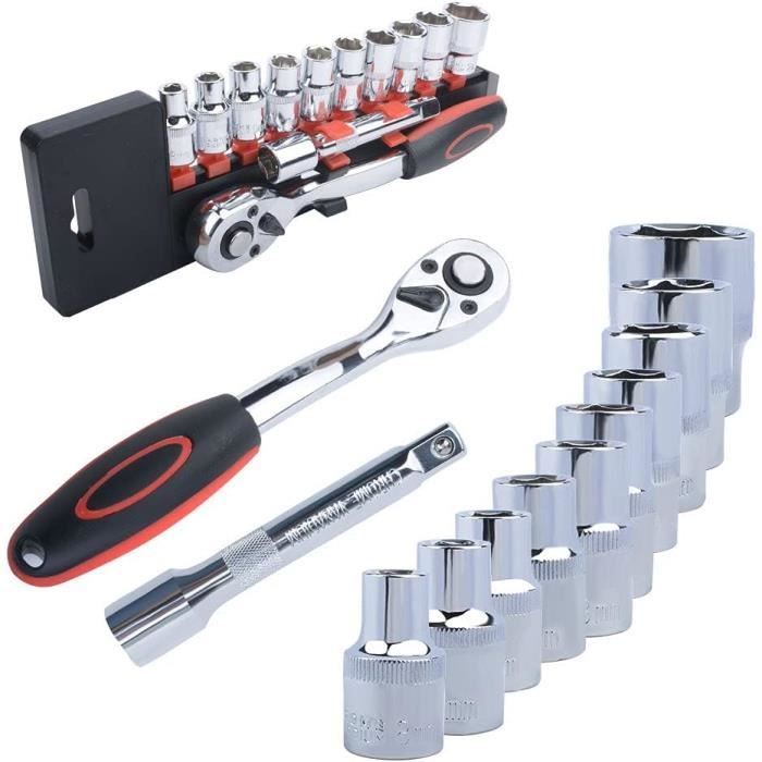 12 Pièces Jeu De Clés À Douille Avec Cliquets 1-2" Inserts Hexagonaux De 8Mm - 24Mm Et Rallonge ...