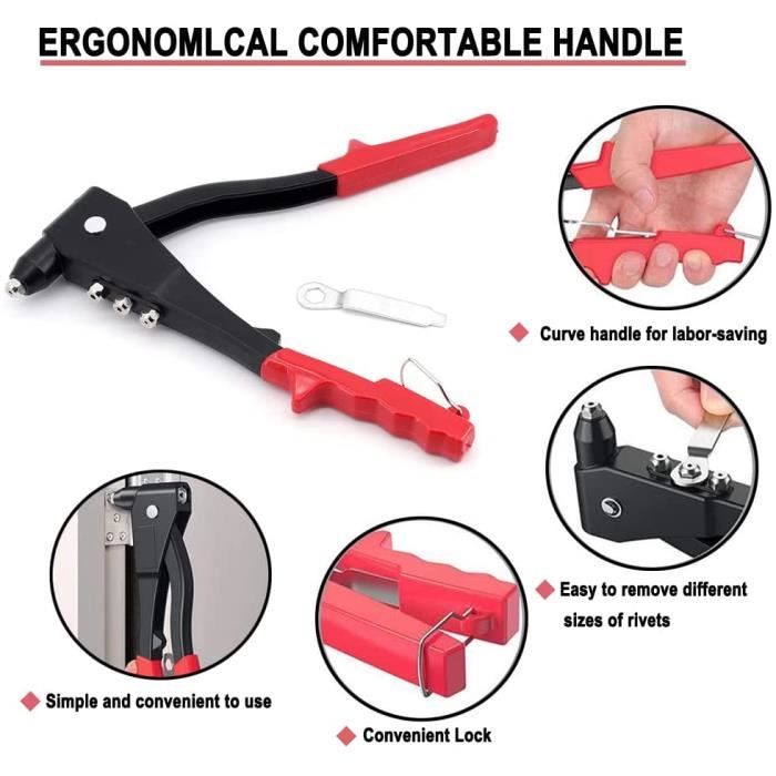 Pince à Riveter Pop Riveteuse avec 60pcs Rivets et Clé Amovible Outils de Réparation à la Main ...