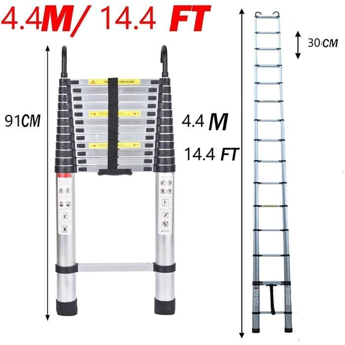 Échelle Télescopique 4,4M, Echelle Pliante Aluminium, Crochet Et Loquet ...