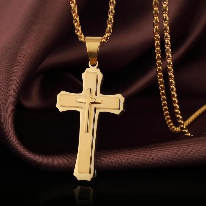 Colliers Croix hommes Pendentif Croix pour homme or blanc 18 carats ...