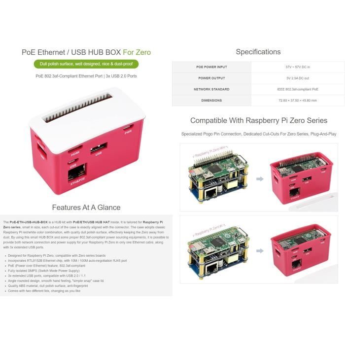 Poe Ethernet-Usb Hub Box For Raspberry Pi Zero Series 3X Usb 2.0 Ports 802.3Af-Compliant ...