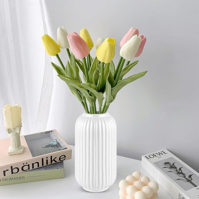Vase Decoratif Blanc Ceramique Vase Fleur Moderne Avec Rainures Vase ...