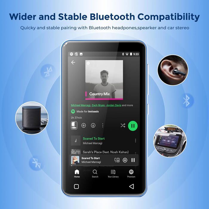 Lecteur MP3 innioasis 80Go Bluetooth WiFi Écran Tactile 4" 1080P ...