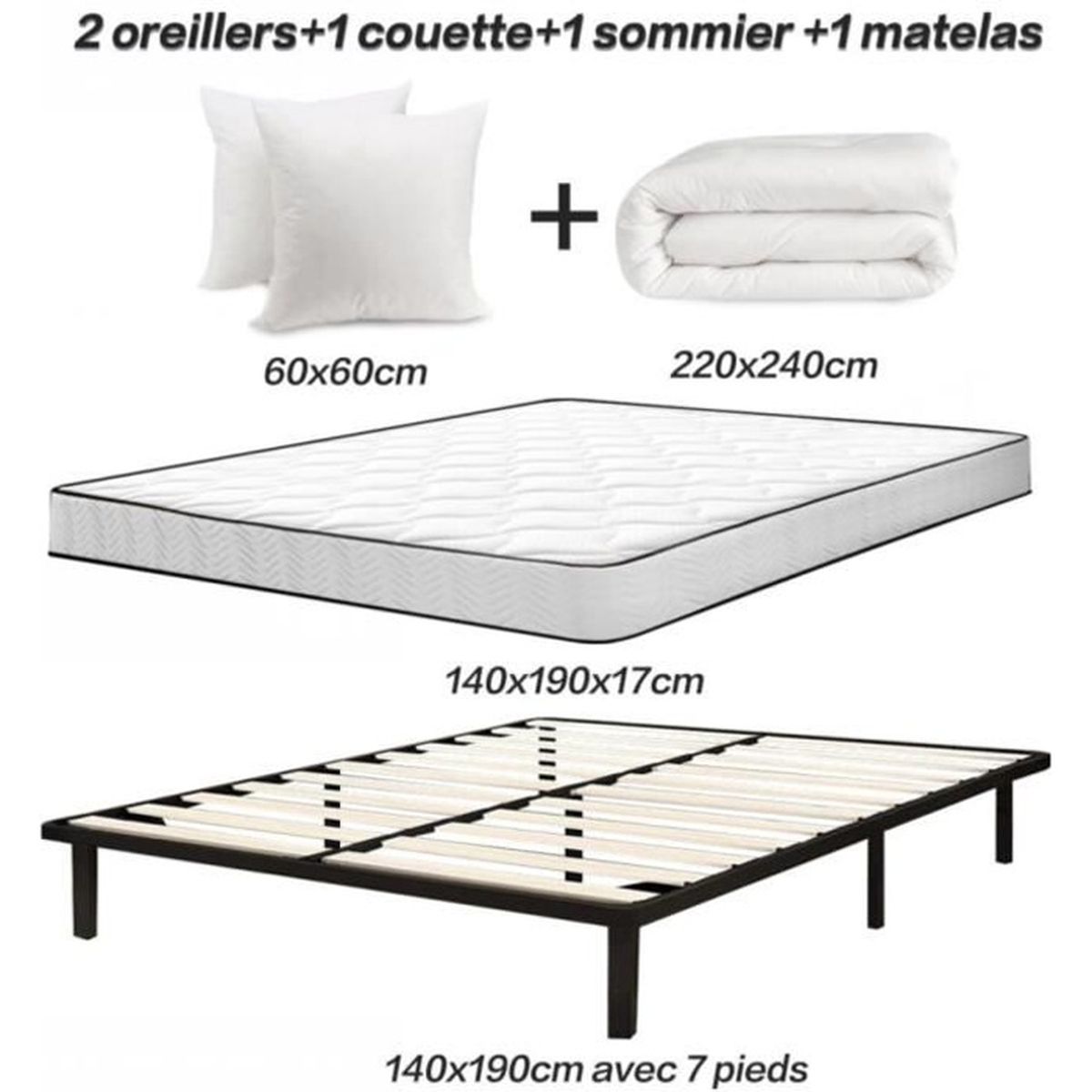 Pack Matelas + Sommier + Couette + 2 oreillers - Cdiscount Maison