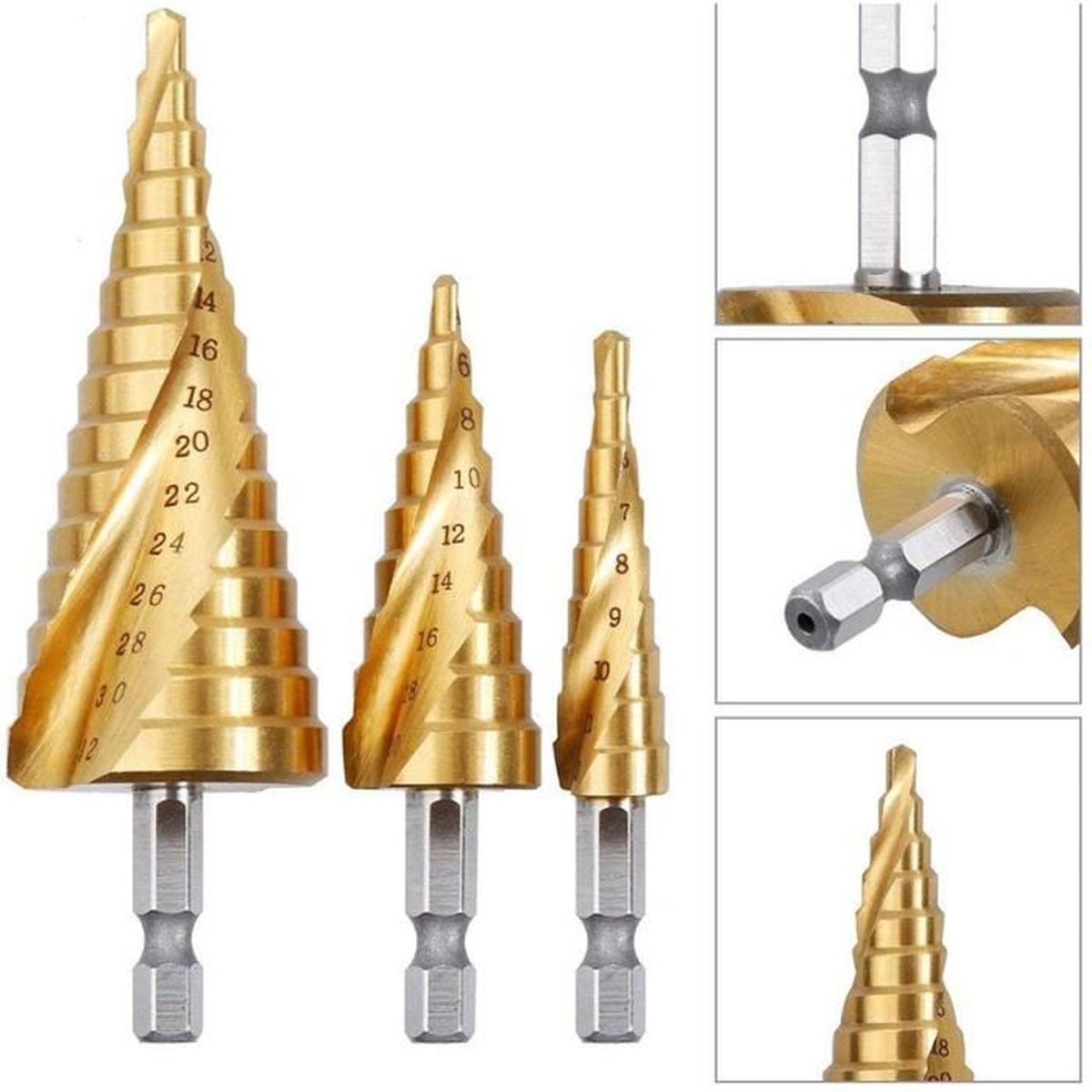 Foret Fraise Meche Etage 3 Pcs,Etages Echelle,HSS Inox Metal, 4-12/20 ...