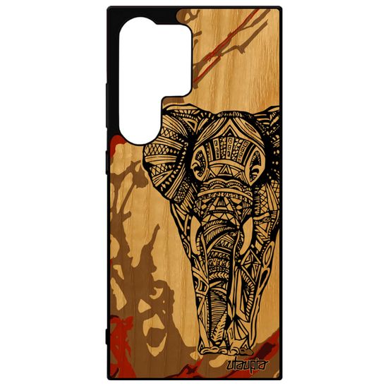 Coque S24 Ultra bois silicone elephant motif ethnique Marron graphique ...
