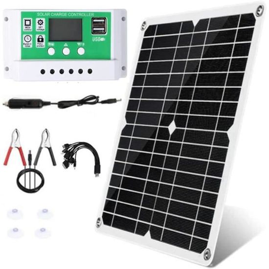Kit Panneau Solaire 25W 18v Mono photovoltaïques avec régulateur de Charge Solaire 10A - 60A ...