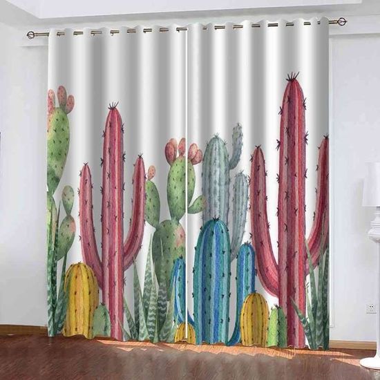 Rideau Occultant À Oeillets 3D Cactus Vert Rouge Motif Isolant ...