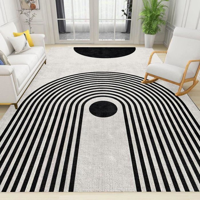 Tapis De Design Dessin Au Trait Géométrique Noir Et Blanc Boho Du ...