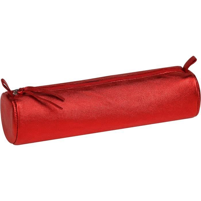 8709C - Trousse Scolaire Ronde Rouge Effet Irisé Ø5,5X22 Cm En ...
