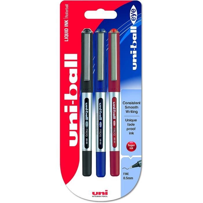 Uniball Eye Micro Ub-150 Pack De 3 Stylos À Bille Pointe 0,5 Mm Noir ...