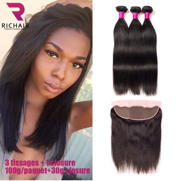 Lot 3 tissage bresilien lisse + closure 7A cheveux naturels humain 10 ...