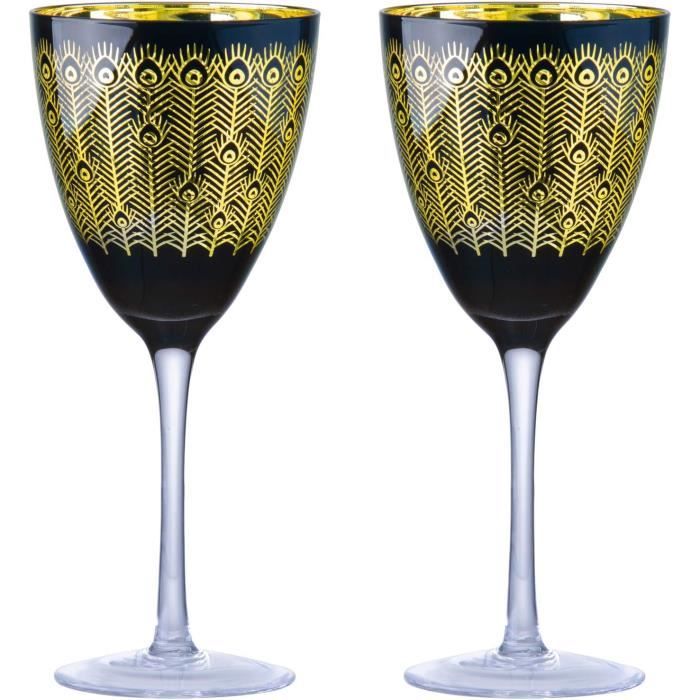 Verre à vin Midnight Peacock Noir et or Ensemble de 2 Capacité de 450 ...