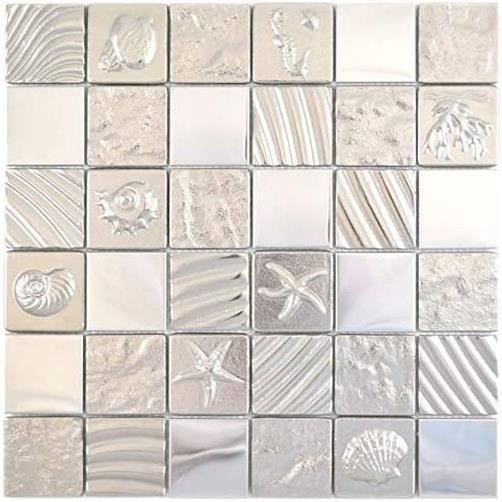 Mosaïque en Verre Carrelage en Mosaïque Aspect Acier Relief Argent ...