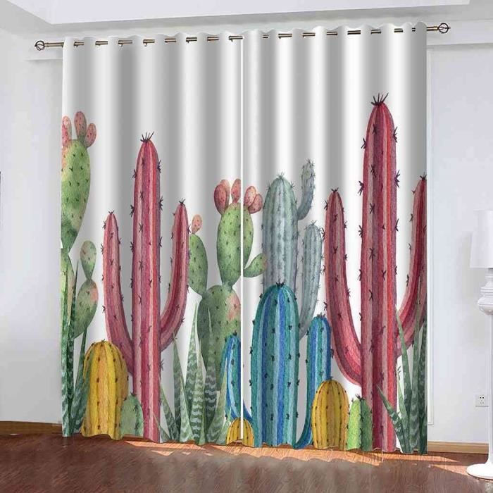Rideau Occultant À Oeillets 3D Cactus Vert Rouge Motif Isolant ...