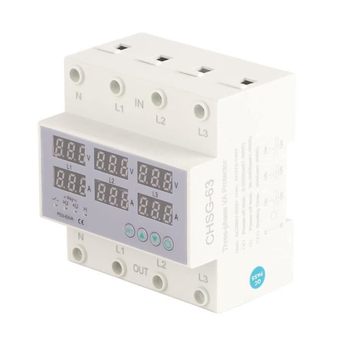 Ac 390-500V 3 Phases Din Rail Voltmètre Ampèremètre Automatique Surtension Surintensité ...