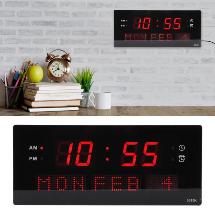 CHR® Horloge murale à LED Horloge murale LED décorative cadre noir ...