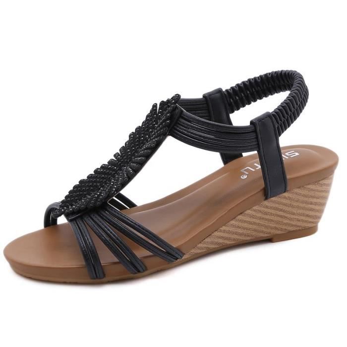 Sandales Femme Compensées Strass à Bout Ouvert Antidérapant Plage ...