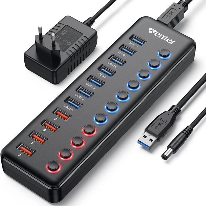 Hub USB 3.0 à 11 Ports, 36W Hub USB Alimenté, Multi USB avec 7 Ports ...