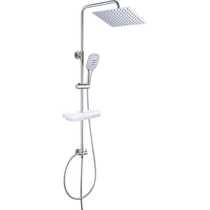 Colonne De Douche Hydromassante Avec Étagère Douche Sans Percage Blanc ...