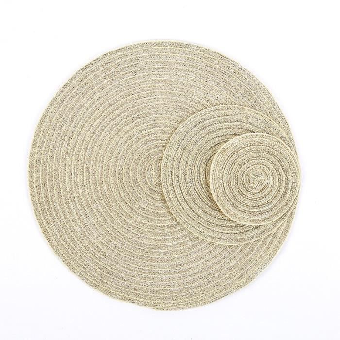 SET DE TABLE,gold-dia 38cm-ROUND--Napperon en tissu de coton, dessous ...