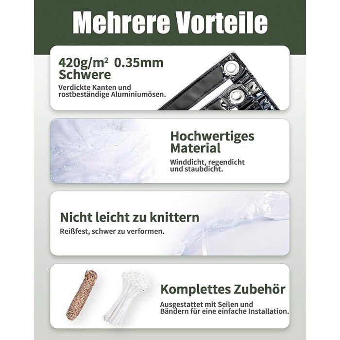 Bâche Transparente PVC 420g/m 3x3m, Terrasse avec Oeillets & Bords Noirs, Imperméable BACHE ...