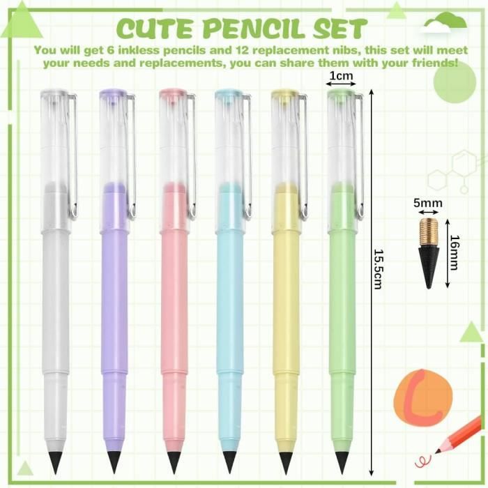 6 Pcs Crayon Sans Encre Éternel Avec 12 Têtes Crayons Éternels ...