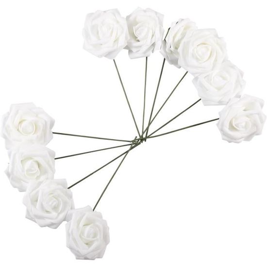 10 Pcs Fleurs De Roses Artificielles, Fausse Fleur De Rose Blanche En ...