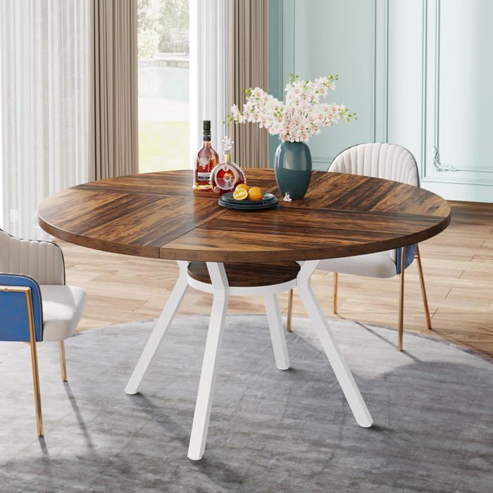 Round Dining Table with MDF Effect Top, 120 x 120 x 75 cm, with Four ...