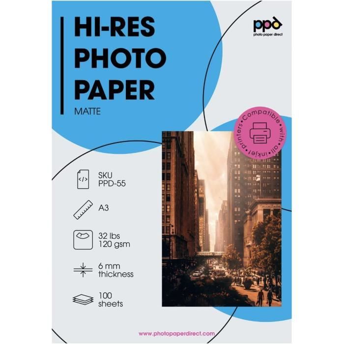 100 Feuilles x A3 Papier Photo Couché Mat 120g Impression Jet D'Encre ...