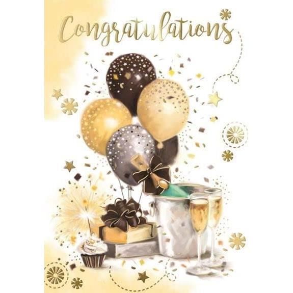 Carte De Vœux Ouverte « Congratulations » – Ballons Et Champagne – De ...