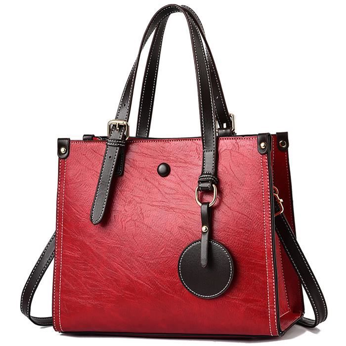 Grand Sac à Main Femme - Cabas Fourre-Tout Cuir PU Rigide - Sac Ville ...