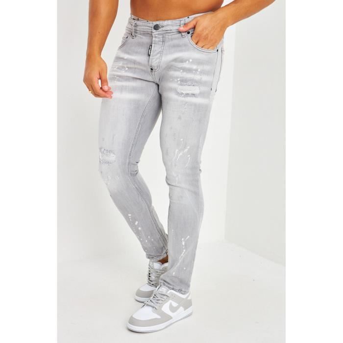 Jean gris déchiré à taches blanches Gris - Cdiscount Prêt-à-Porter
