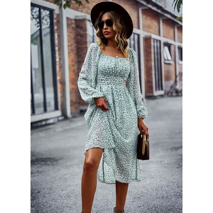 Robe femme INS chic Mode elegant Bohème Mousseline - Vert CHUANGNA Vert ...