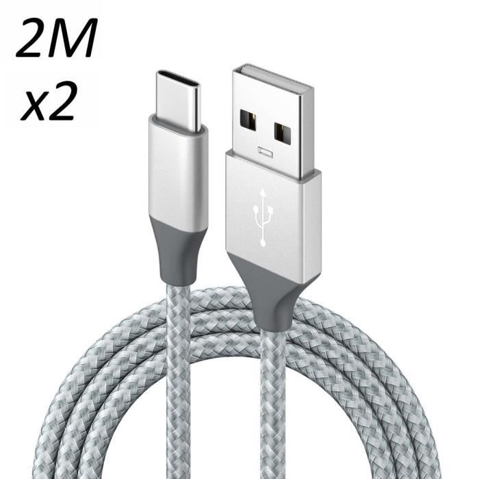 [2 pack] Cable Nylon Argent Type USB-C 2M pour tablette Lenovo Tab 4 10 ...