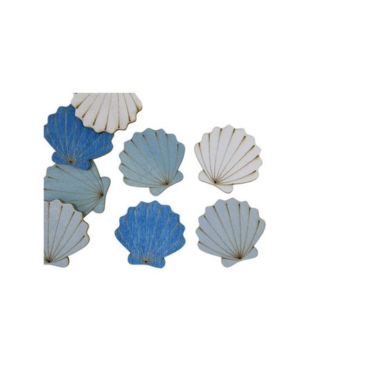 8 CONFETTIS DE TABLE COQUILLAGE ST JACQUES BOIS 3.5 CM Bleu, Turquoise ...