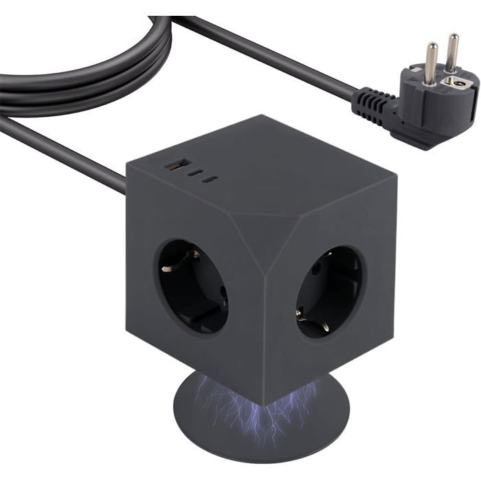 Multiprise cube avec interrupteur, 3 prises (avec 3 ports), 6 en 1, pour bureau et maison, 3680 ...