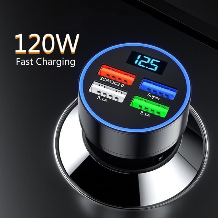 Couleur 120W 4USB Chargeur de voiture 4 en 1 120W USB QC 3.0 ...