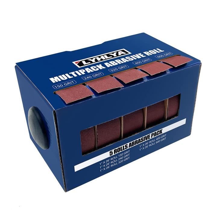 5 Rouleaux de papier abrasif assortis, 5 grains, avec distributeur de ...