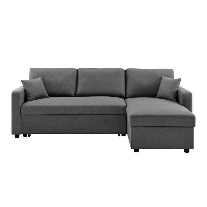 SHOT CASE - Canapé d'angle convertible + 2 coussins - Tissu Gris foncé ...