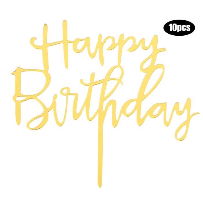 Cake Topper - CIKONIELF - Art Word Happy Birthday - Jaune - Acrylique ...