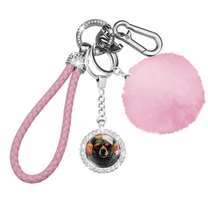 Ensemble de porte-clés rose Bear Pattern Girls - Porte-clés en strass ...