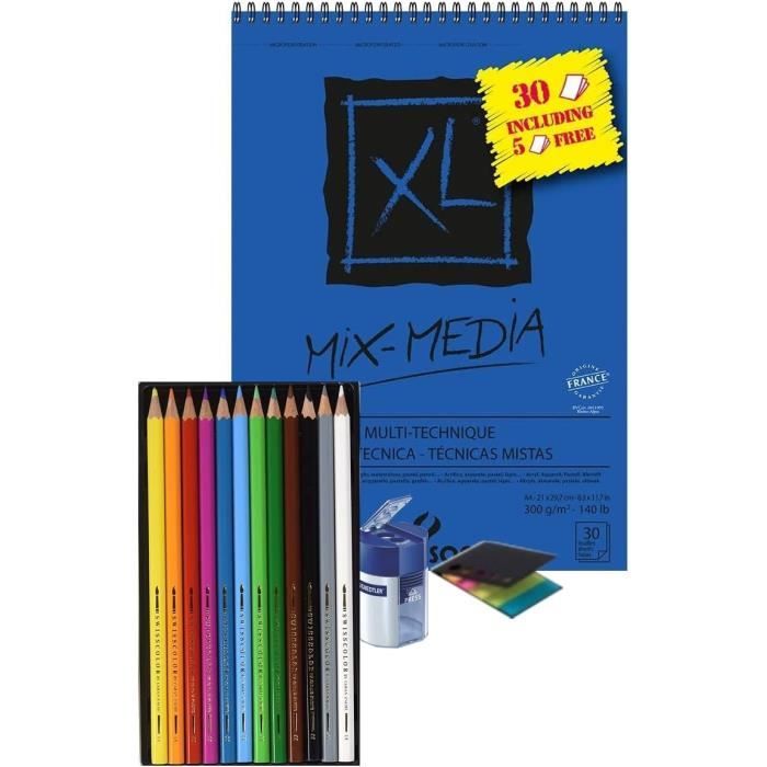 Lot Aquarelle : 40 Crayons De Couleur Aquarellables Swisscolor + 1 Bloc ...